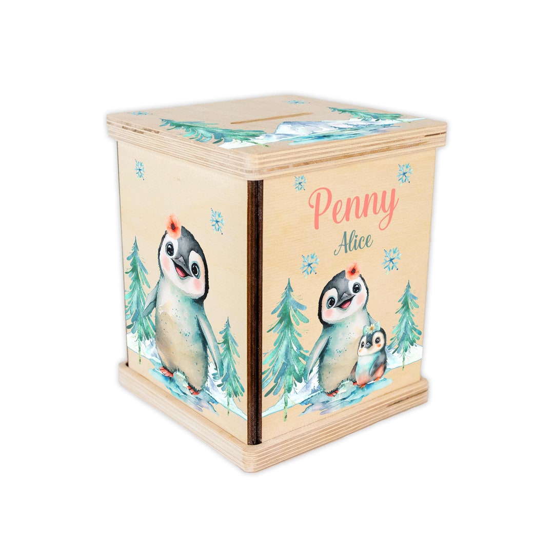Penguin Piggy Bank, Penguin Nursery, Baby Girl Gift, Personalized Piggy ...