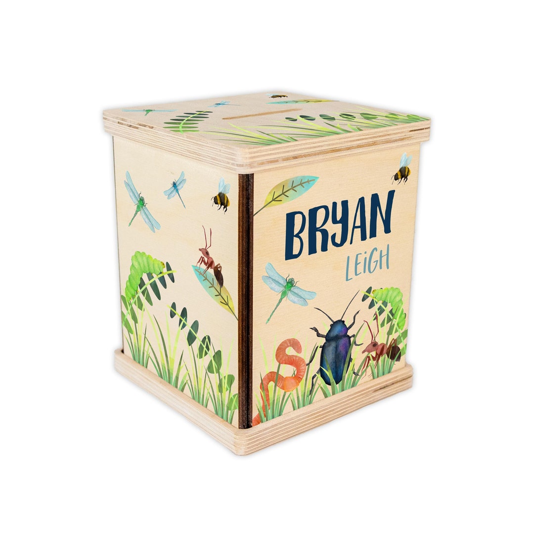 Bugs Piggy Bank, Insects Nature Room Decor, Baby Boy Gift, Personalized ...
