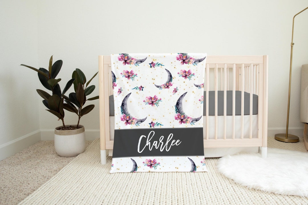 Floral Moon Blanket, Moon and Stars Baby Blanket, Luna Baby Blanket ...