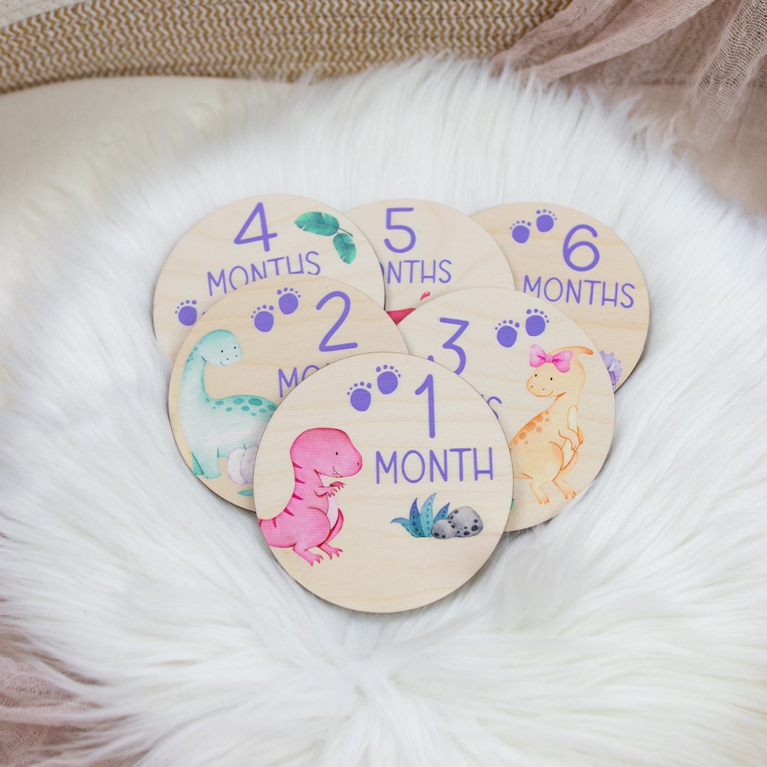 Dinosaur Milestone Cards, Baby Milestone Dinosaur Discs Marker, Wood ...