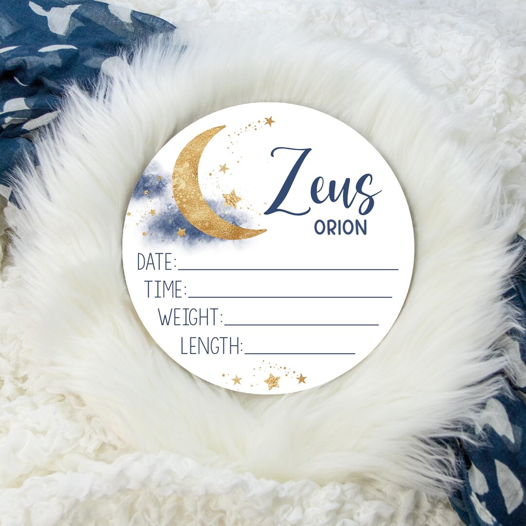 Crescent Moon Birth Stat Sign, Birth Stat Sign, Round Wood Birth Stat ...