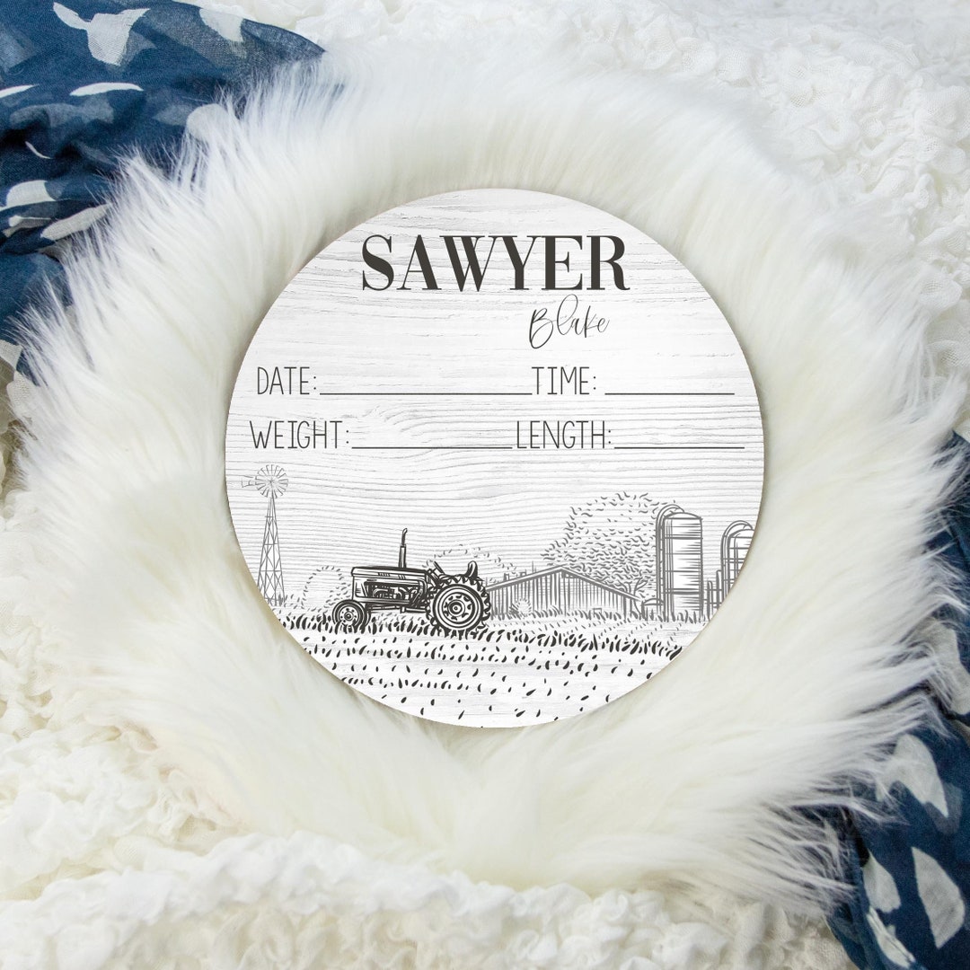 Tractor Birth Stat Sign, Birth Stat Sign, Round Wood Birth Stat Sign ...