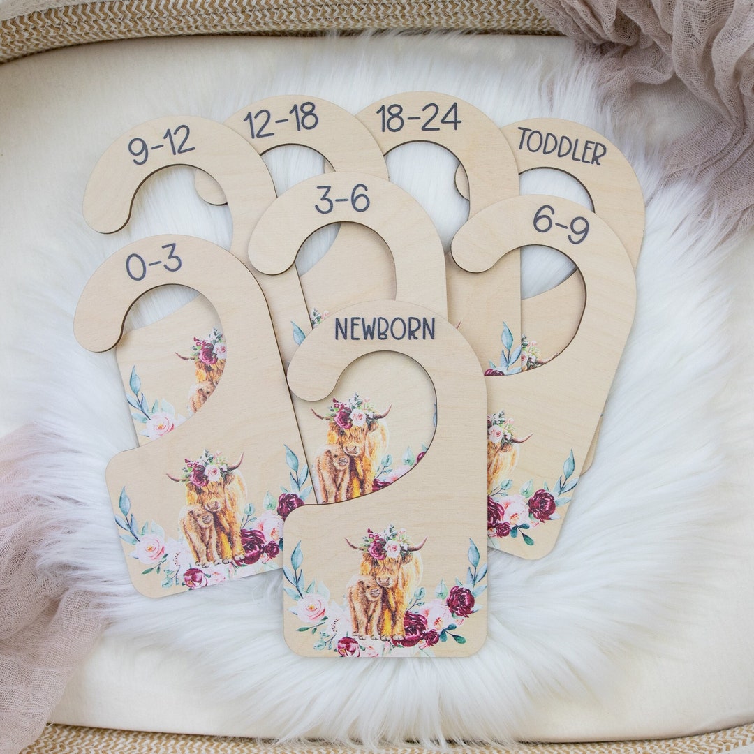 Highland Cow Clothing Dividers, Girl Cow Baby Clothing Divider, Wood ...