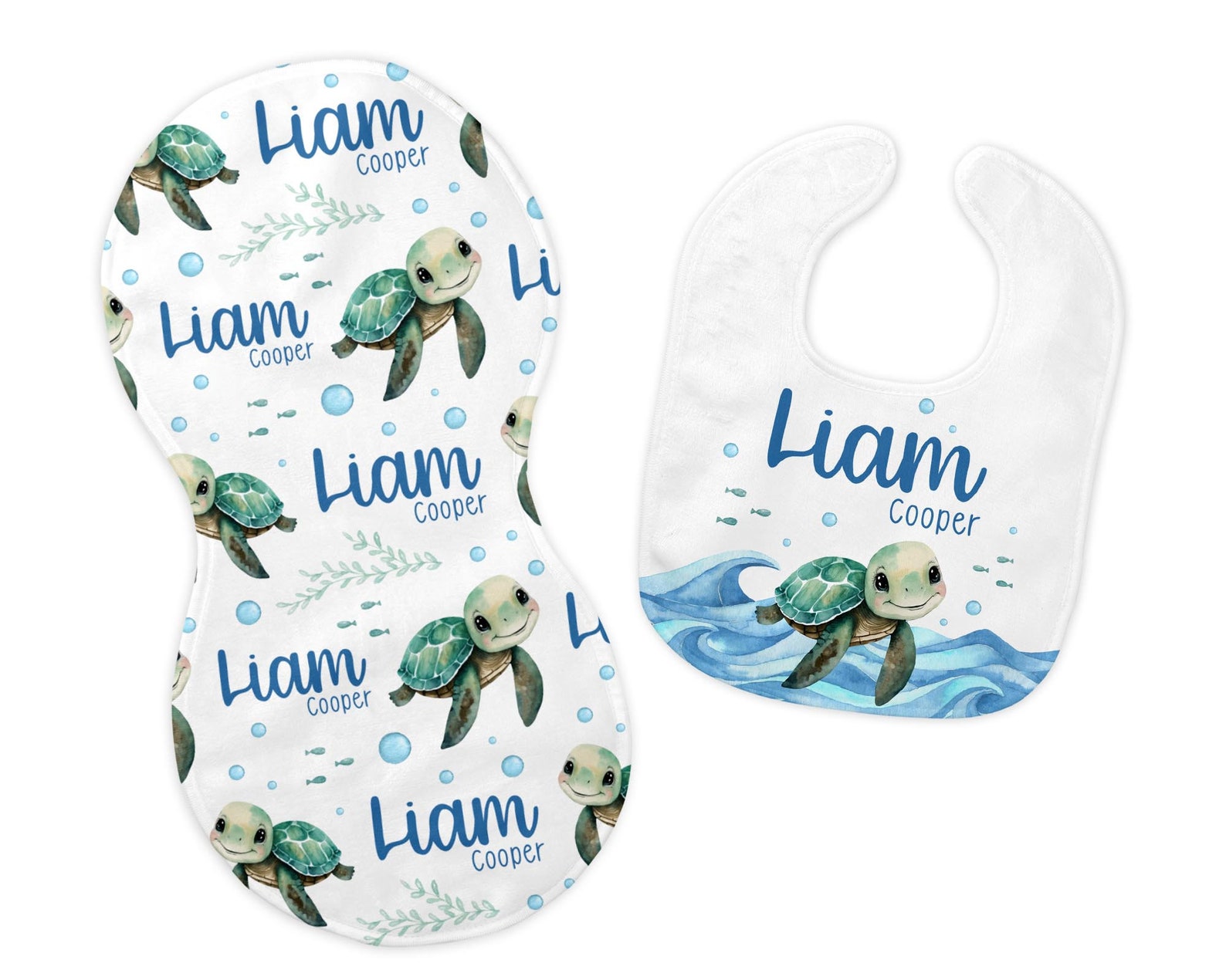 Boy Turtle Bib and Burp Cloth Set, Turtle Bib, Turtle Burp Cloth, Under ...