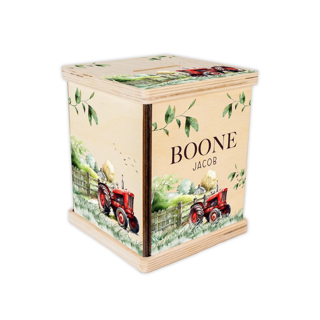 Red Tractor Piggy Bank, Farm Nursery, Baby Boy Gift, Personalized Piggy ...