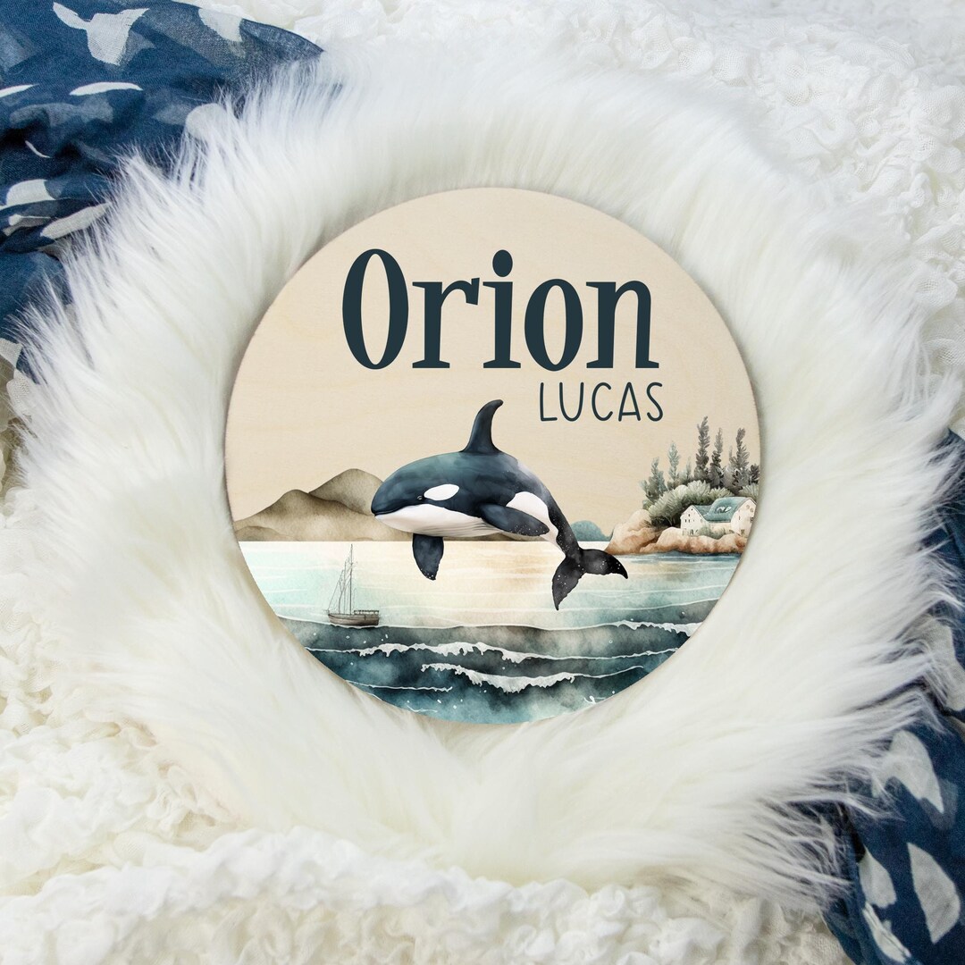 Orca Whale Wood Name Sign, Under the Sea Baby Sign, Round Wood Baby ...