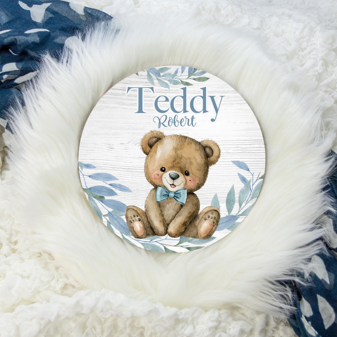 Teddy Bear Round Wood Name Sign, Teddy Bear Baby Sign, Round Wood Baby ...