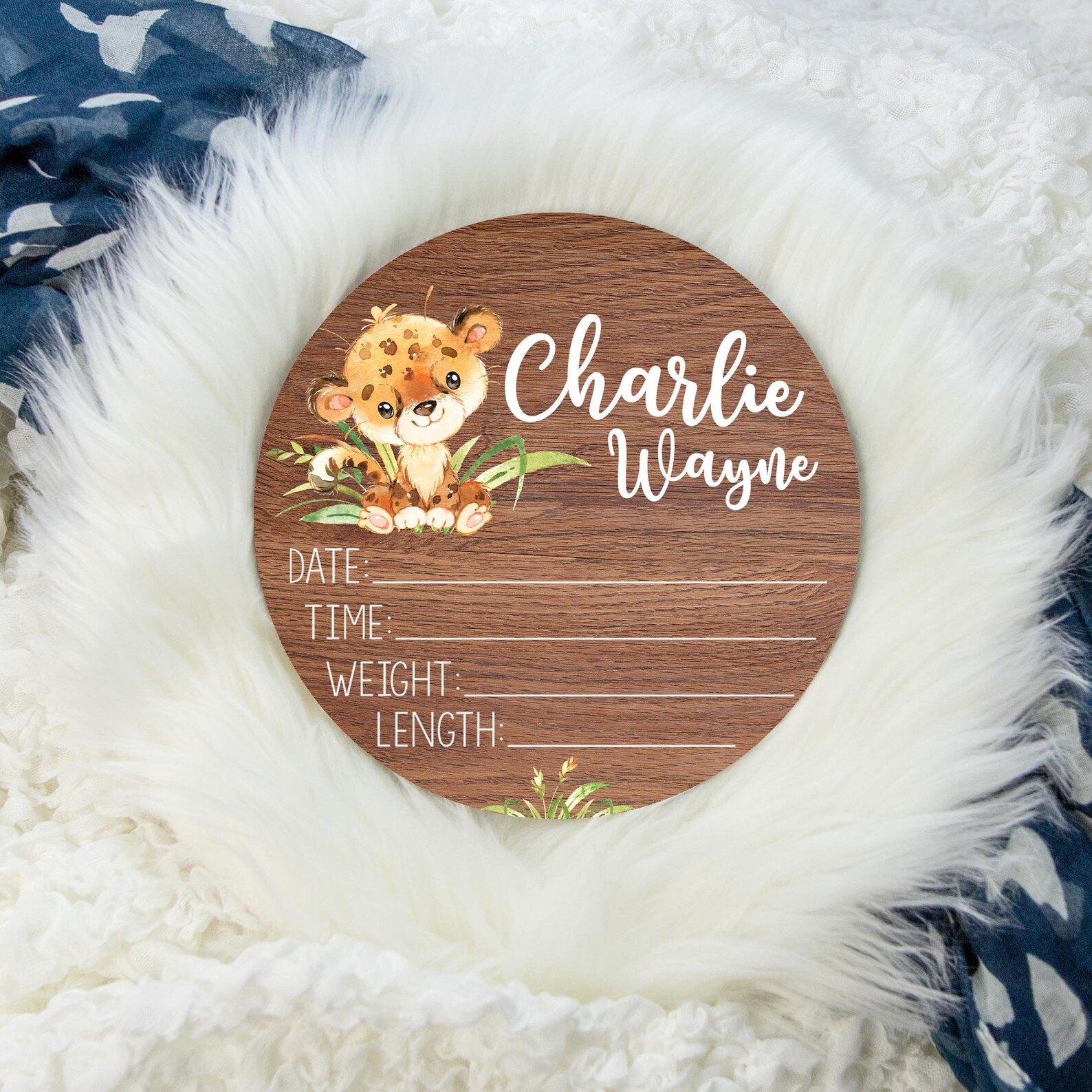 Cheetah Birth Stat Sign Birth Stat Sign Round Wood Birth - Etsy