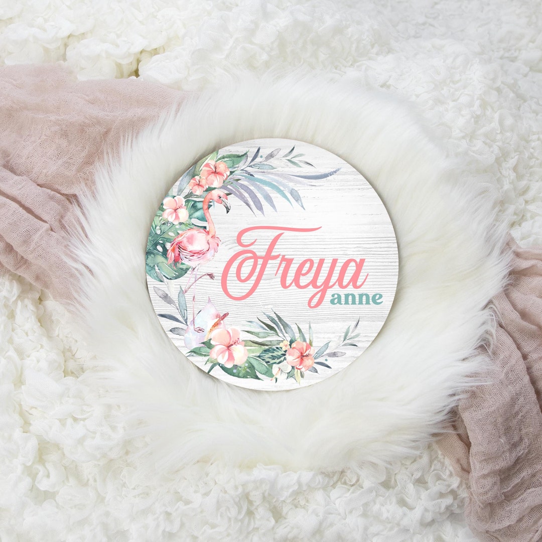 Flamingo Round Wood Name Sign, Flamingo Baby Sign, Round Wood Baby Name ...