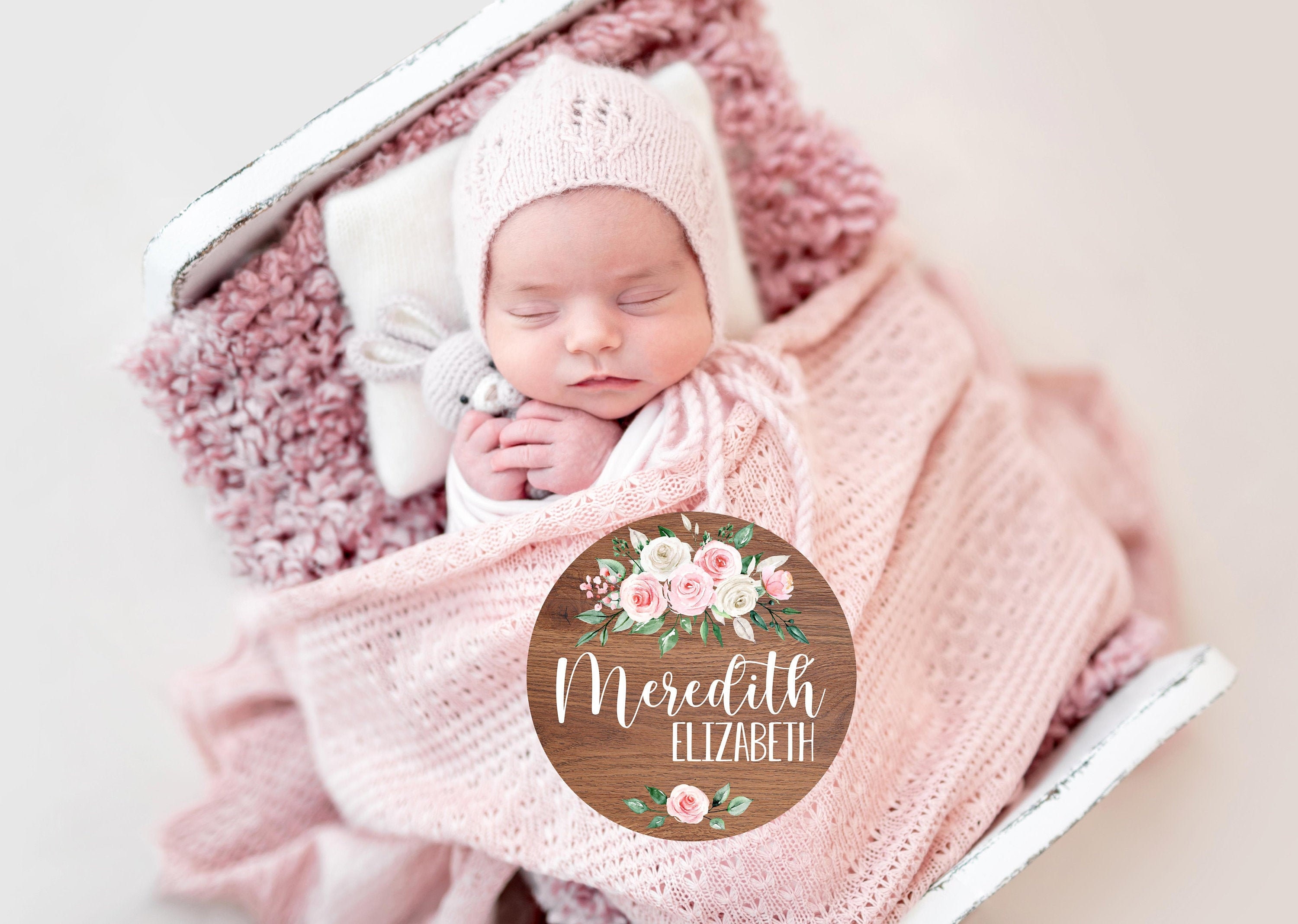 Blush Floral Round Wood Name Sign Pink Floral Baby Sign - Etsy