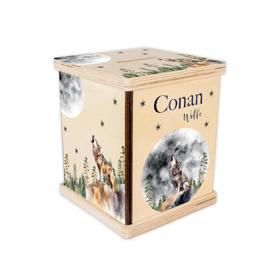 Wolf Piggy Bank, Wolf Nursery, Baby Boy Gift, Personalized Piggy Bank ...