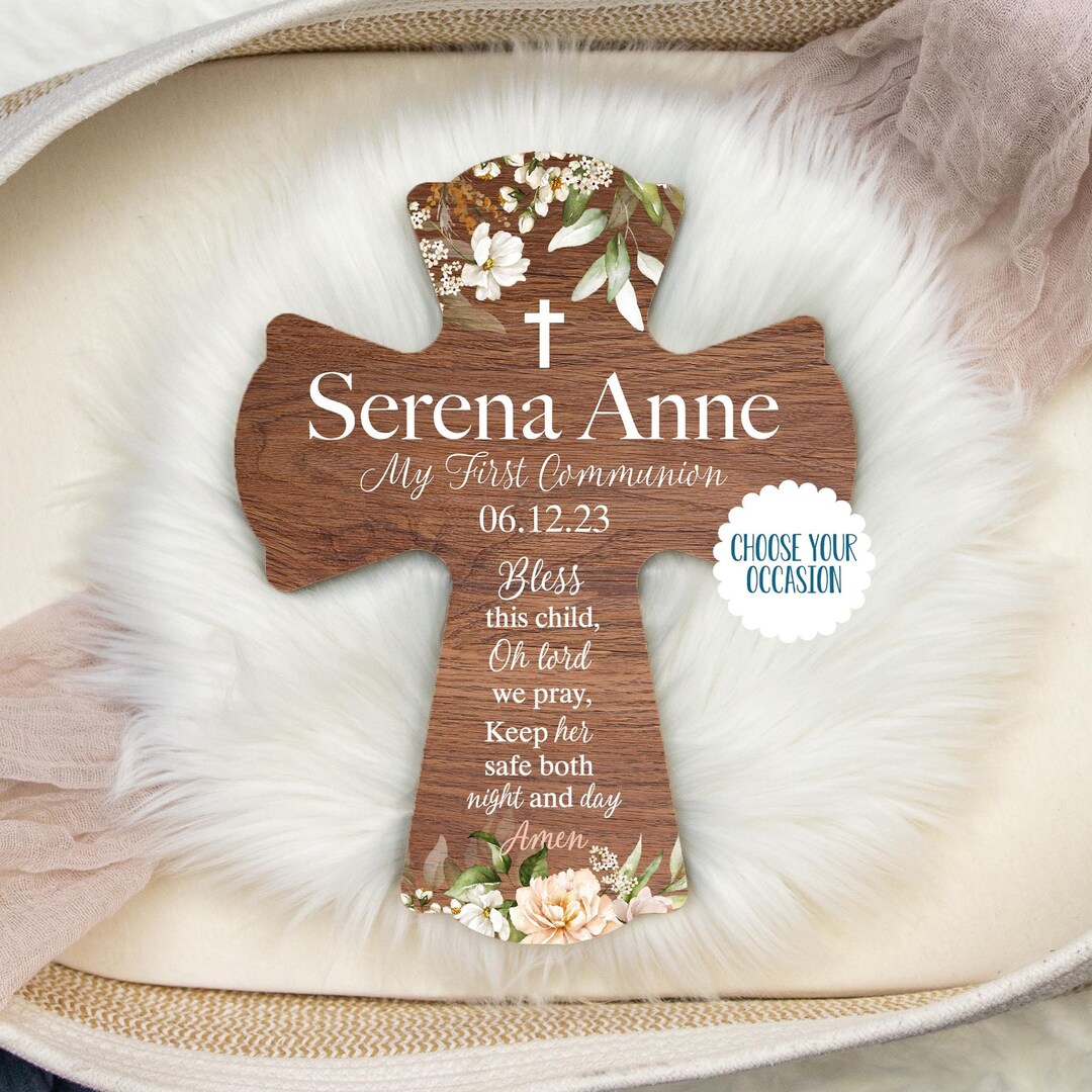 First Communion, Wooden Name Cross, Personalized Cross, Dedication Gift ...
