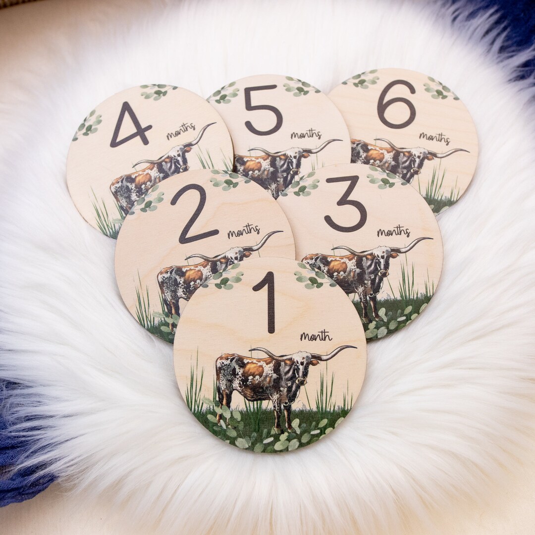 Longhorn Cow Milestone Cards, Baby Milestone Cow Markers, Wood ...