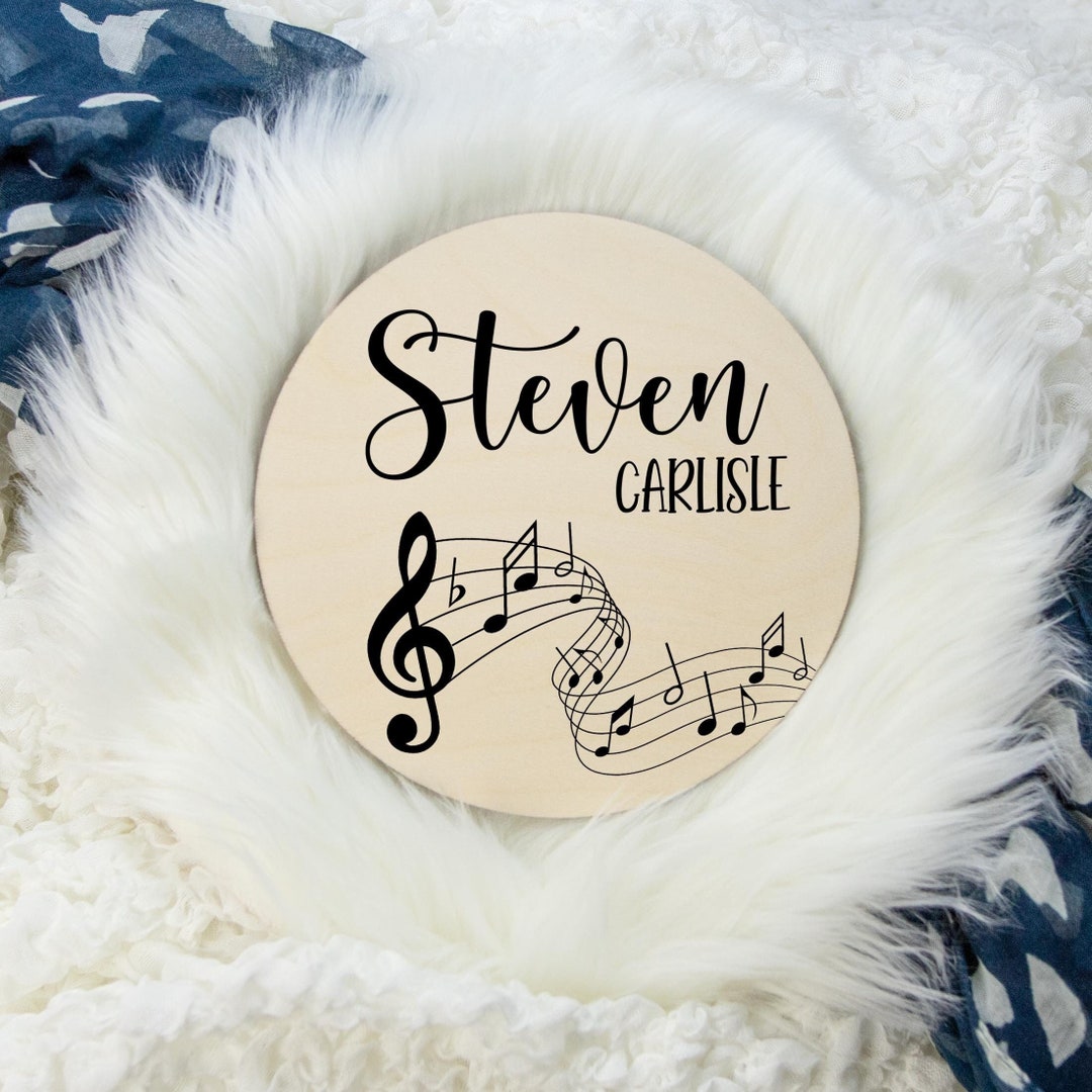 Music Name Sign, Round Wood Name Sign, Wood Baby Name Sign, Music Note ...