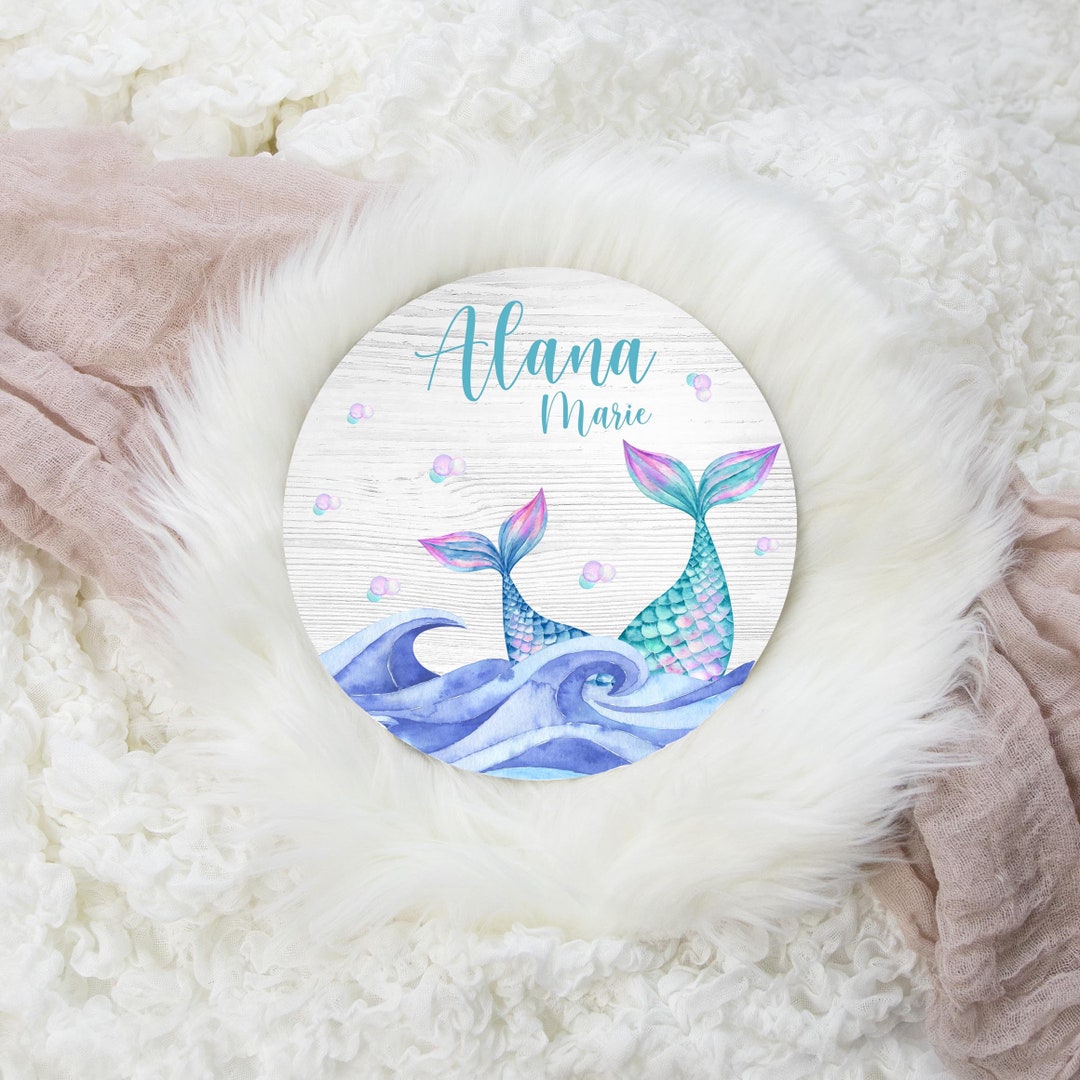 Mermaid Round Wood Name Sign, Mermaid Baby Sign, Round Wood Baby Name ...