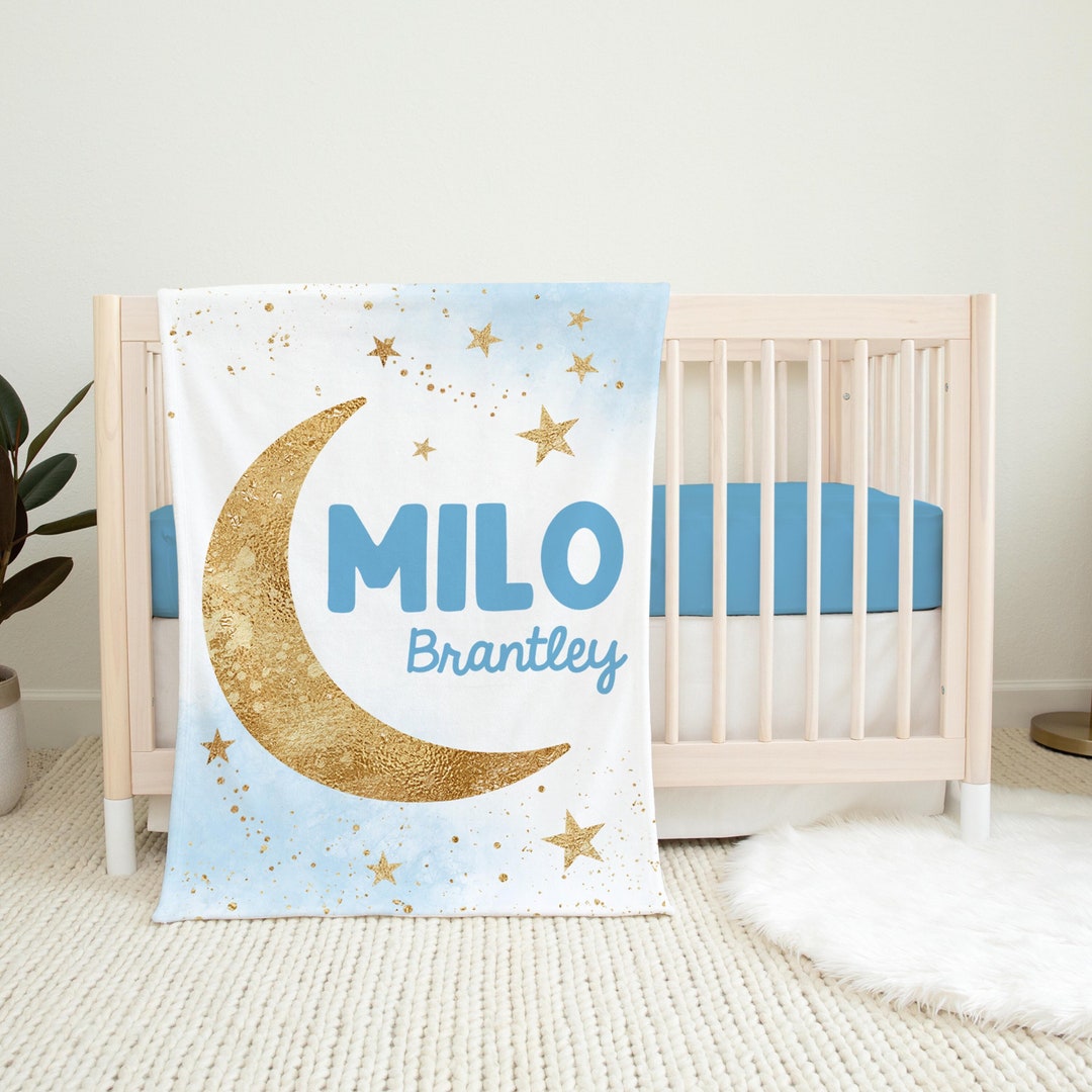 Moon and Stars Baby Blanket, Gold Moon Baby Blanket, Luna Blanket ...