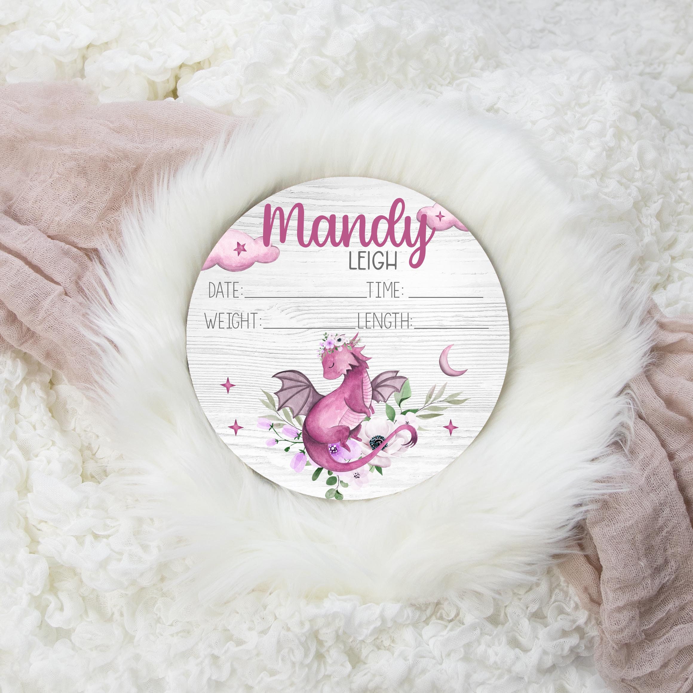 Girl Dragon Birth Stat Sign, Birth Stat Sign, Round Wood Birth Stat ...