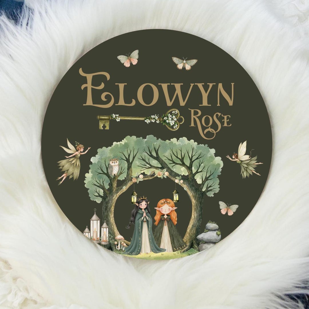 Elven Fairy Round Wood Name Sign, Elven Forest Fairy Baby Sign, Baby ...