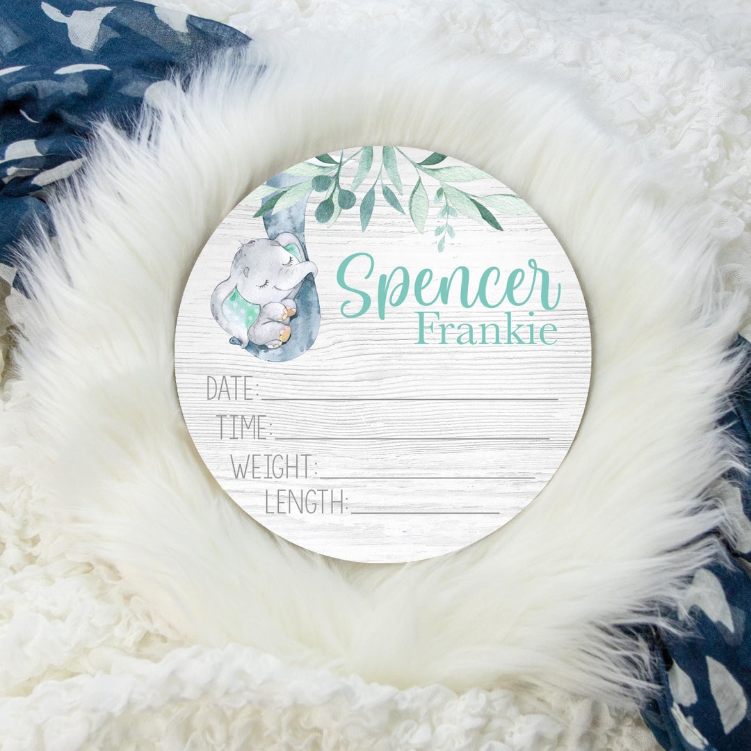 Safari Greenery Birth Stat Sign, Round Wood Birth Stat Sign, Elephant ...