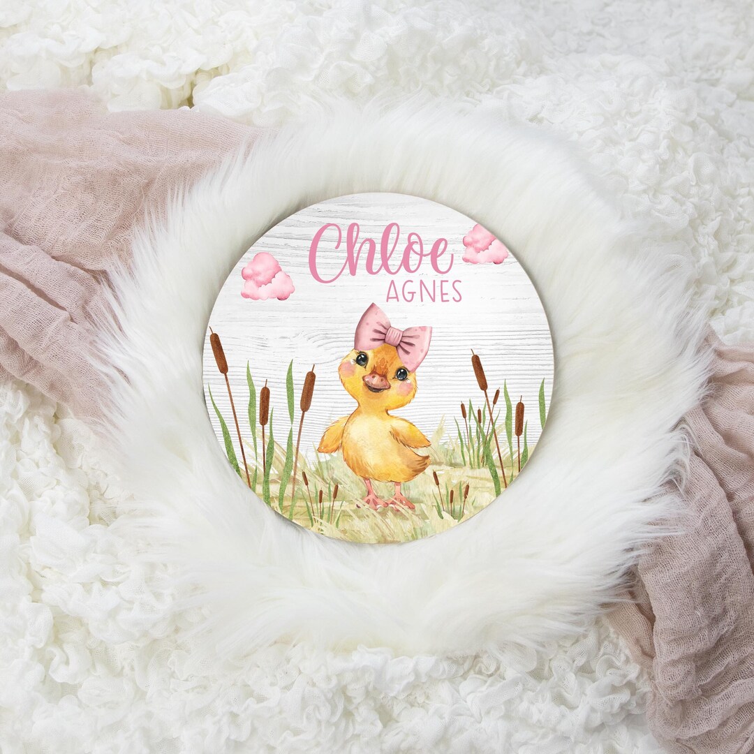 Girl Yellow Duck Name Sign, Round Wood Name Sign, Wood Baby Name Sign ...