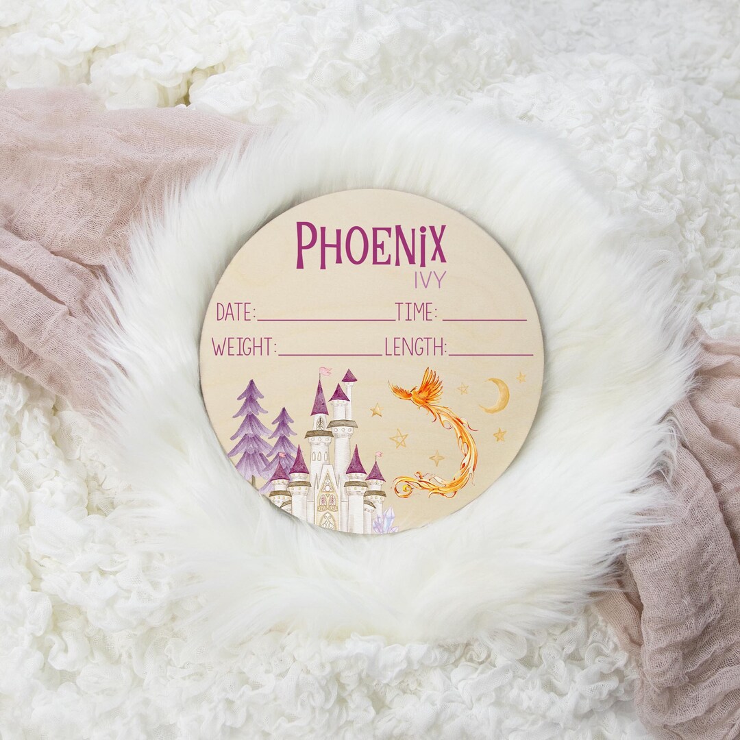 Girl Phoenix Birth Stat Sign, Round Wood Birth Stat Sign, Phoenix Birth ...