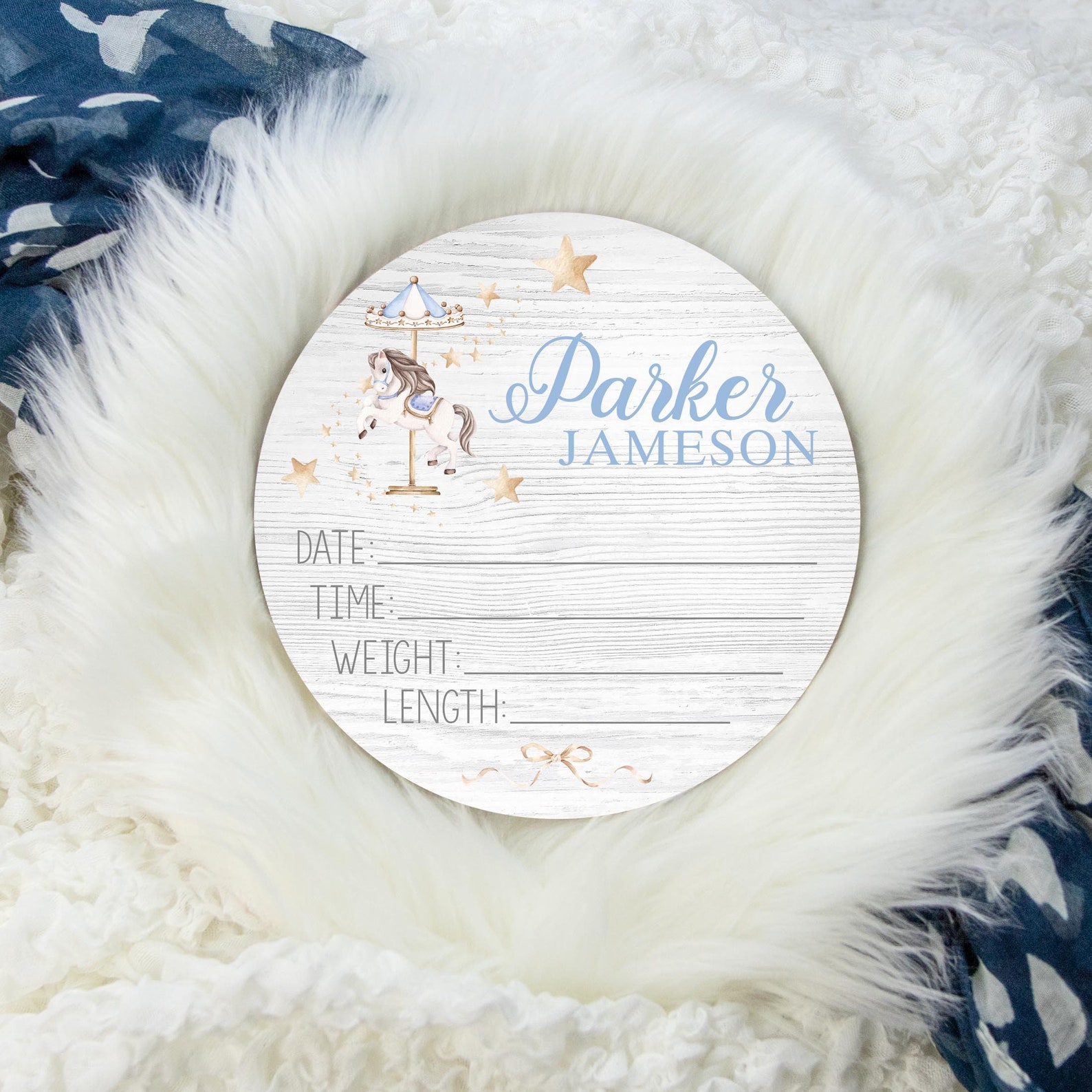 Carousel Birth Stat Sign Round Wood Birth Stat Sign Blue - Etsy