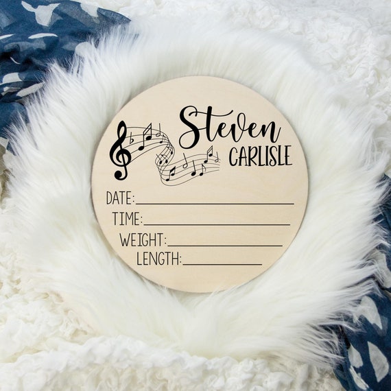 Music Birth Stat Sign Music Notes Birth Stat Sign Round Wood - Etsy