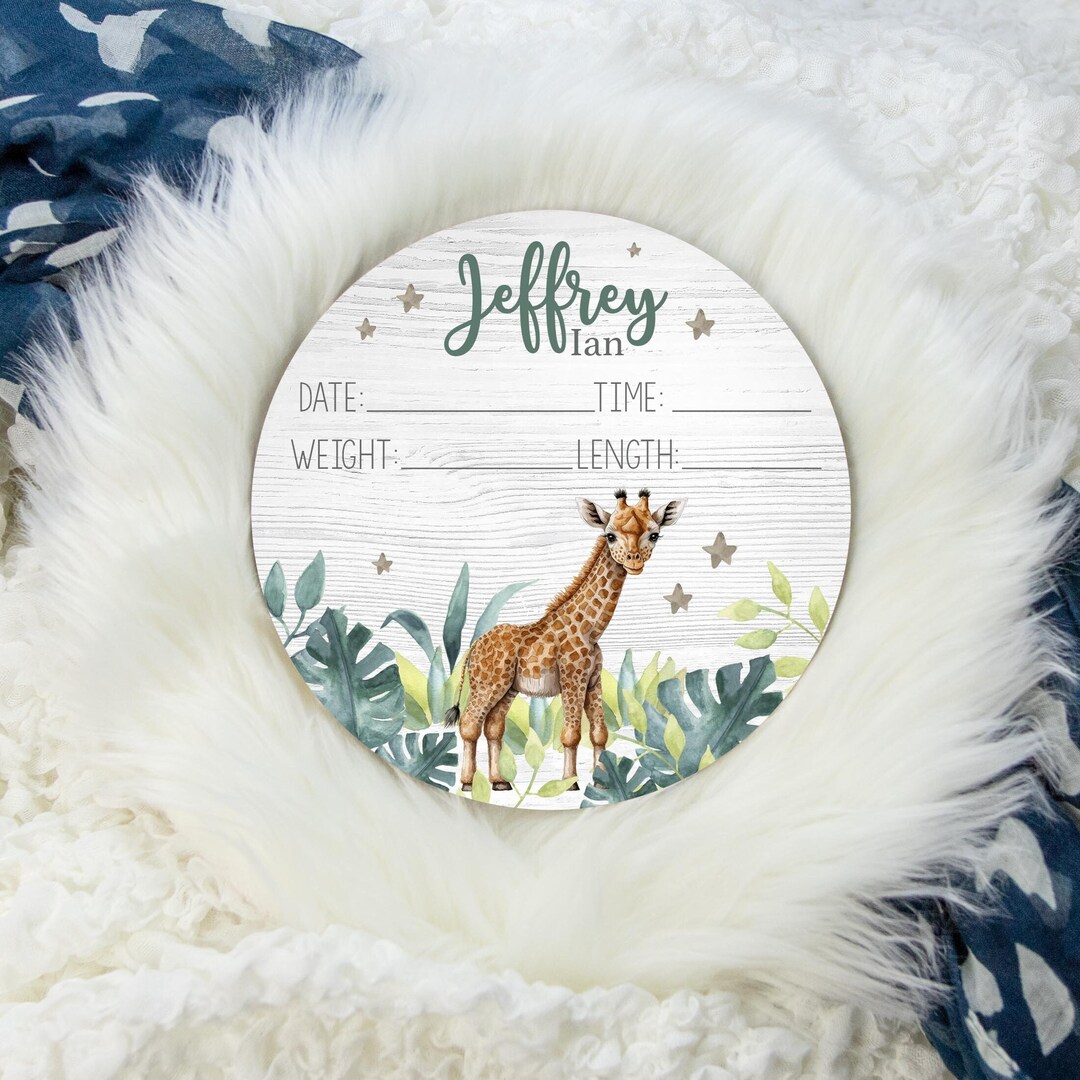 Giraffe Birth Stat Sign, Birth Stat Sign, Round Wood Birth Stat Sign ...