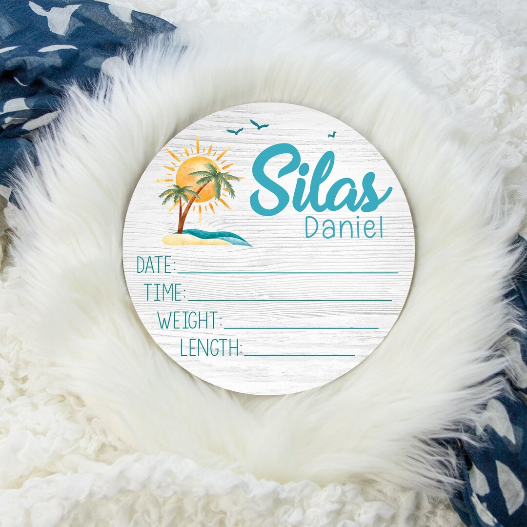 Sunshine Beach Birth Stat Sign, Round Wood Birth Stat Sign, Beach ...