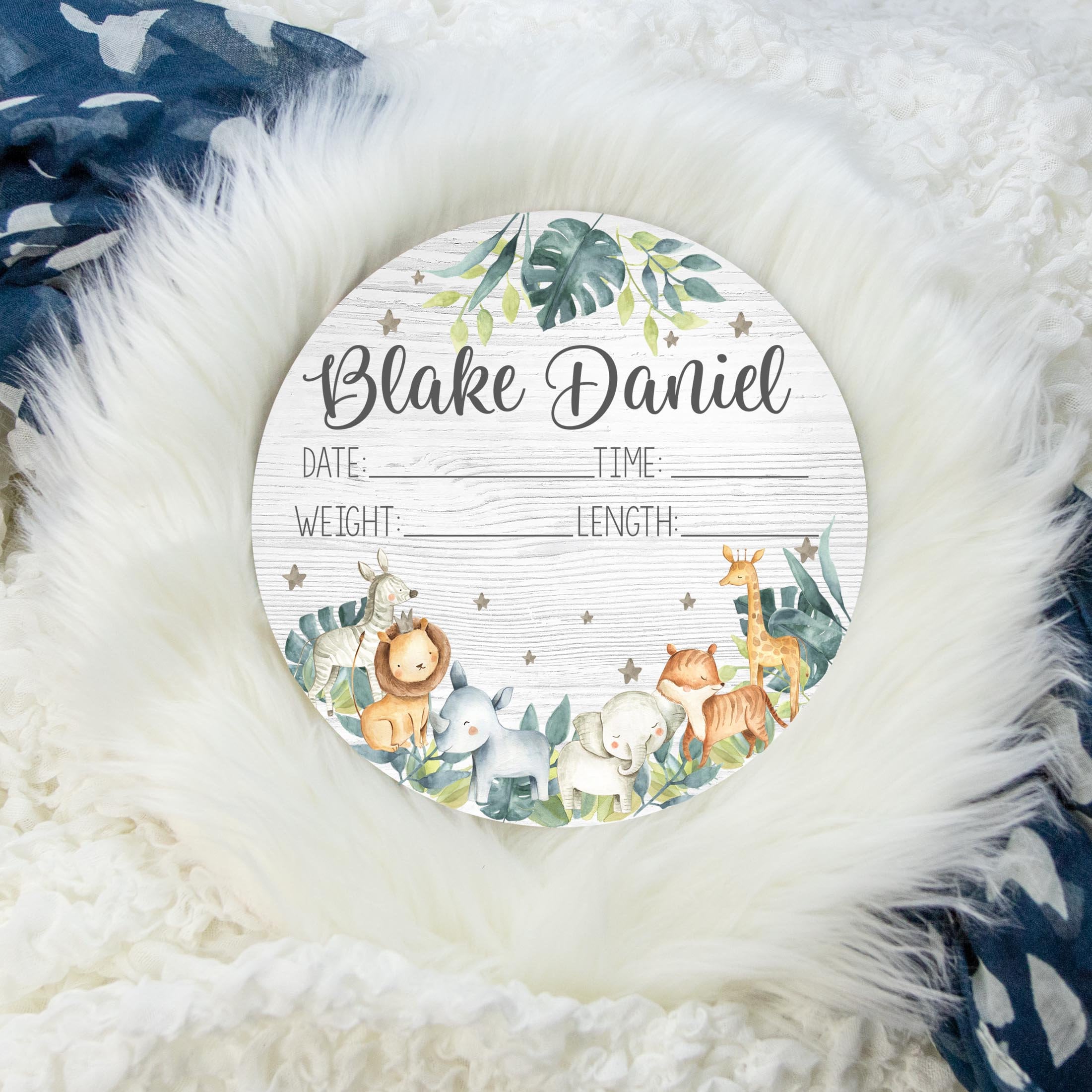 Birth Stat Sign Round Wood Birth Stat Sign Safari Birth Stat | Etsy