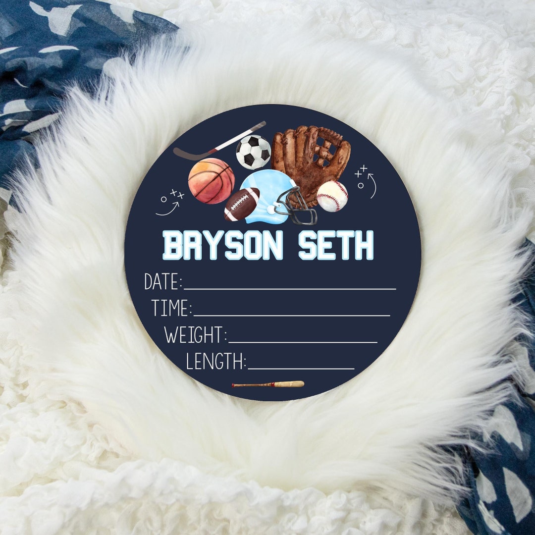 Sports Birth Stat Sign, Birth Stat Sign, Football and Baseball Round ...