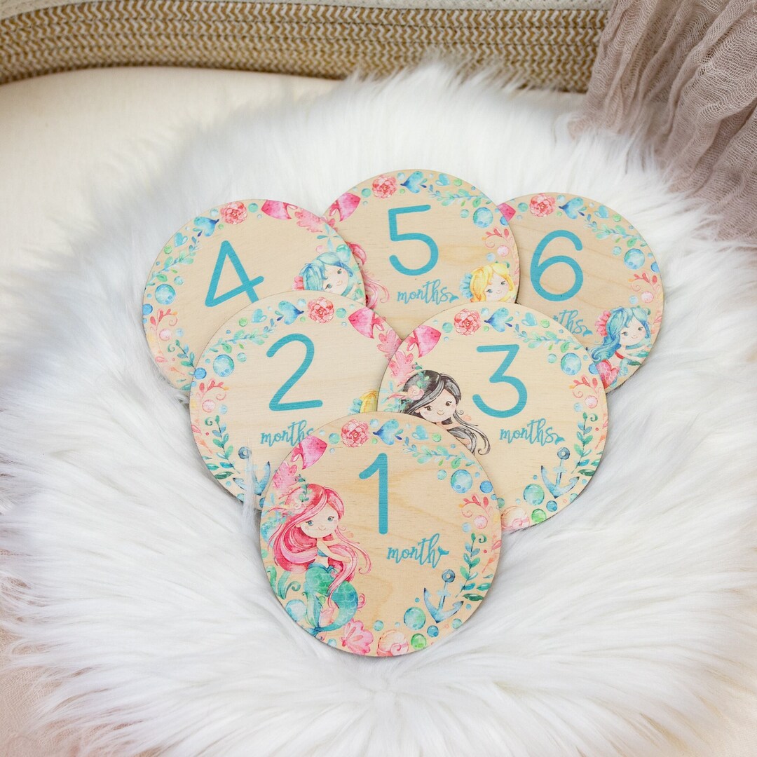 Mermaid Milestone Cards, Baby Milestone Wood Discs Marker, Wood ...