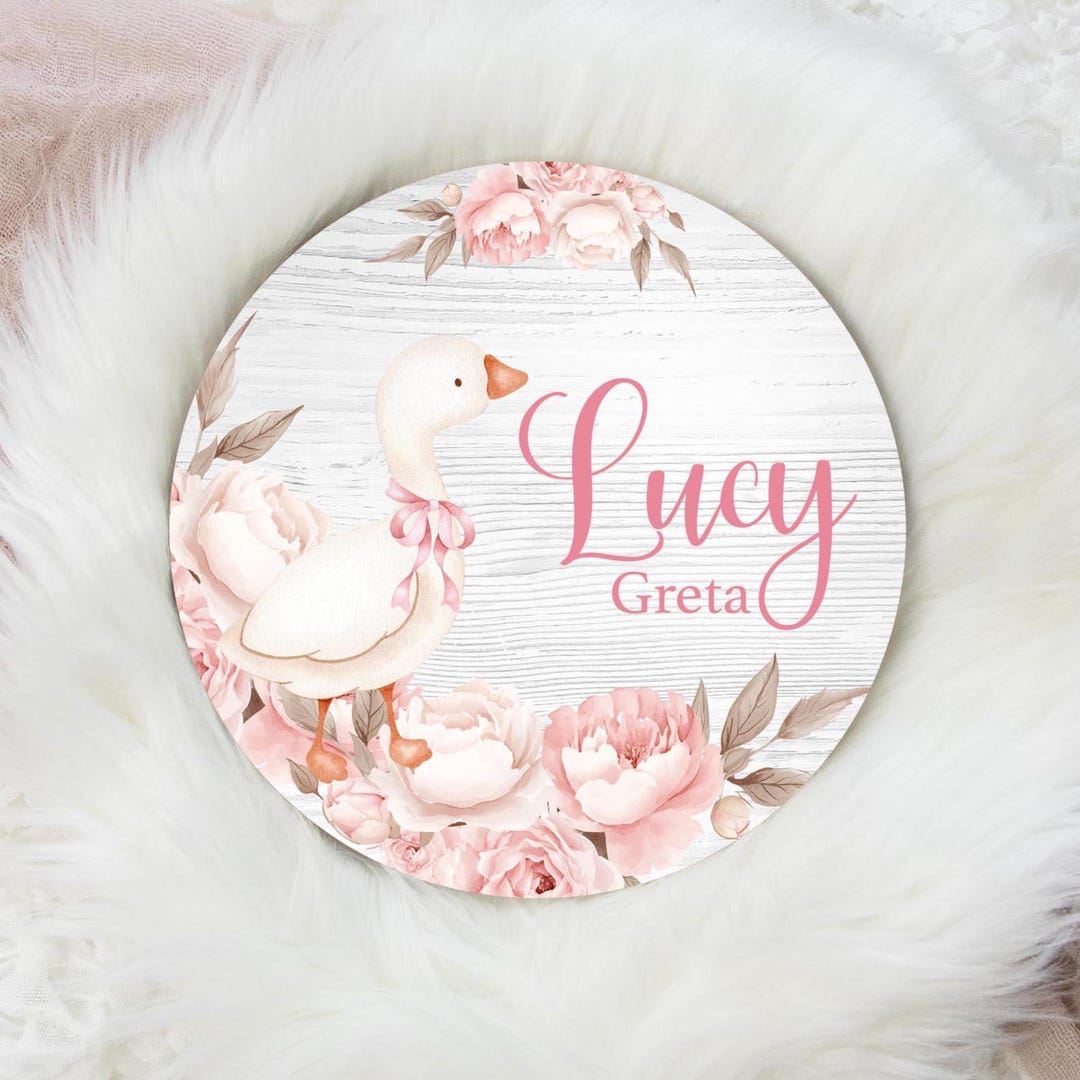 Girl Goose Name Sign, Round Wood Name Sign, Wood Baby Name Sign ...