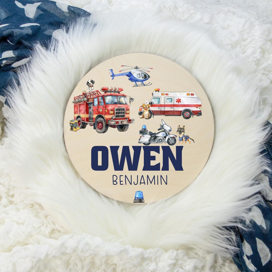 First Responder Baby Sign, Round Wood Name Sign, Wood Baby Name Sign ...