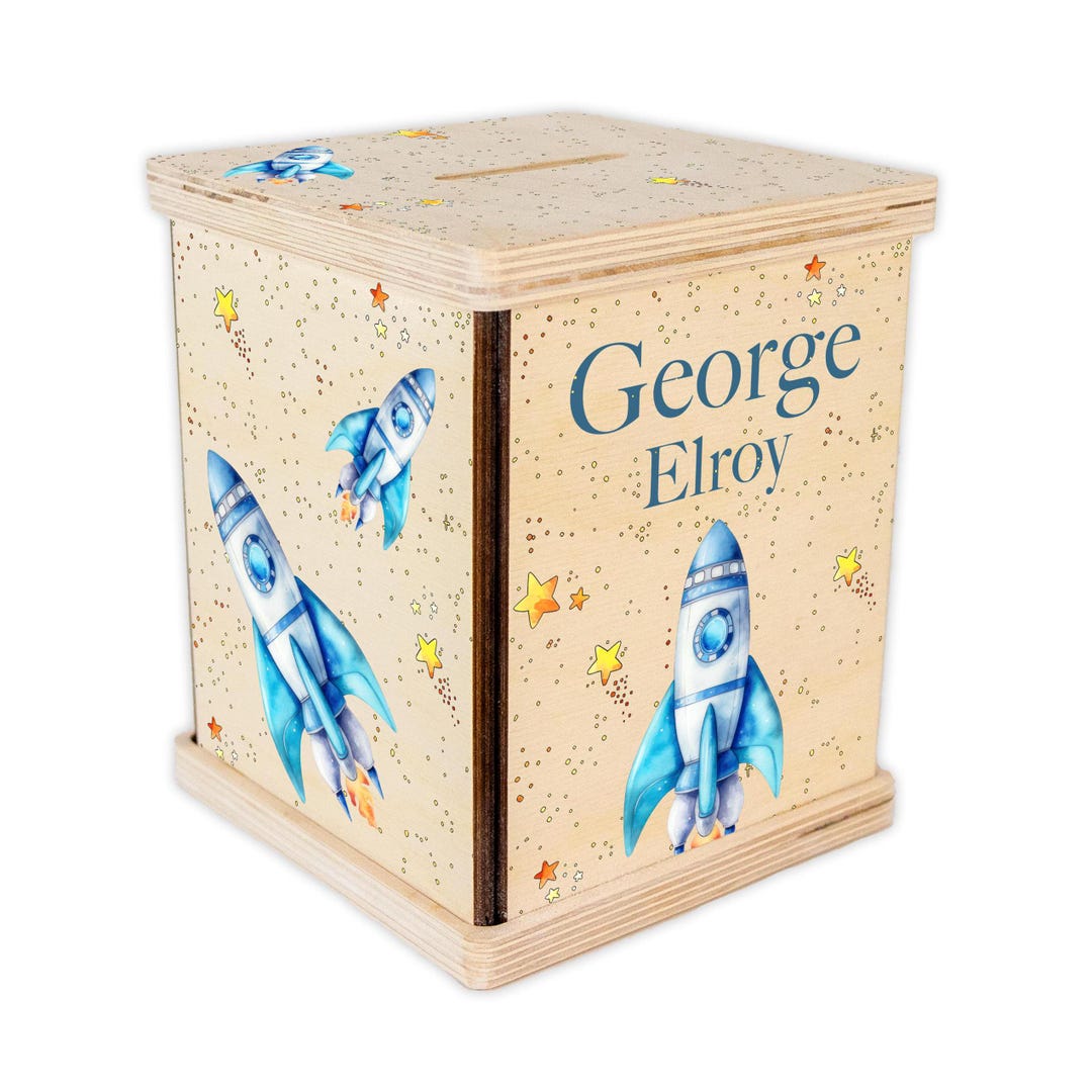 Rocket Ship Piggy Bank, Outer Space Nursery, Baby Boy Gift ...