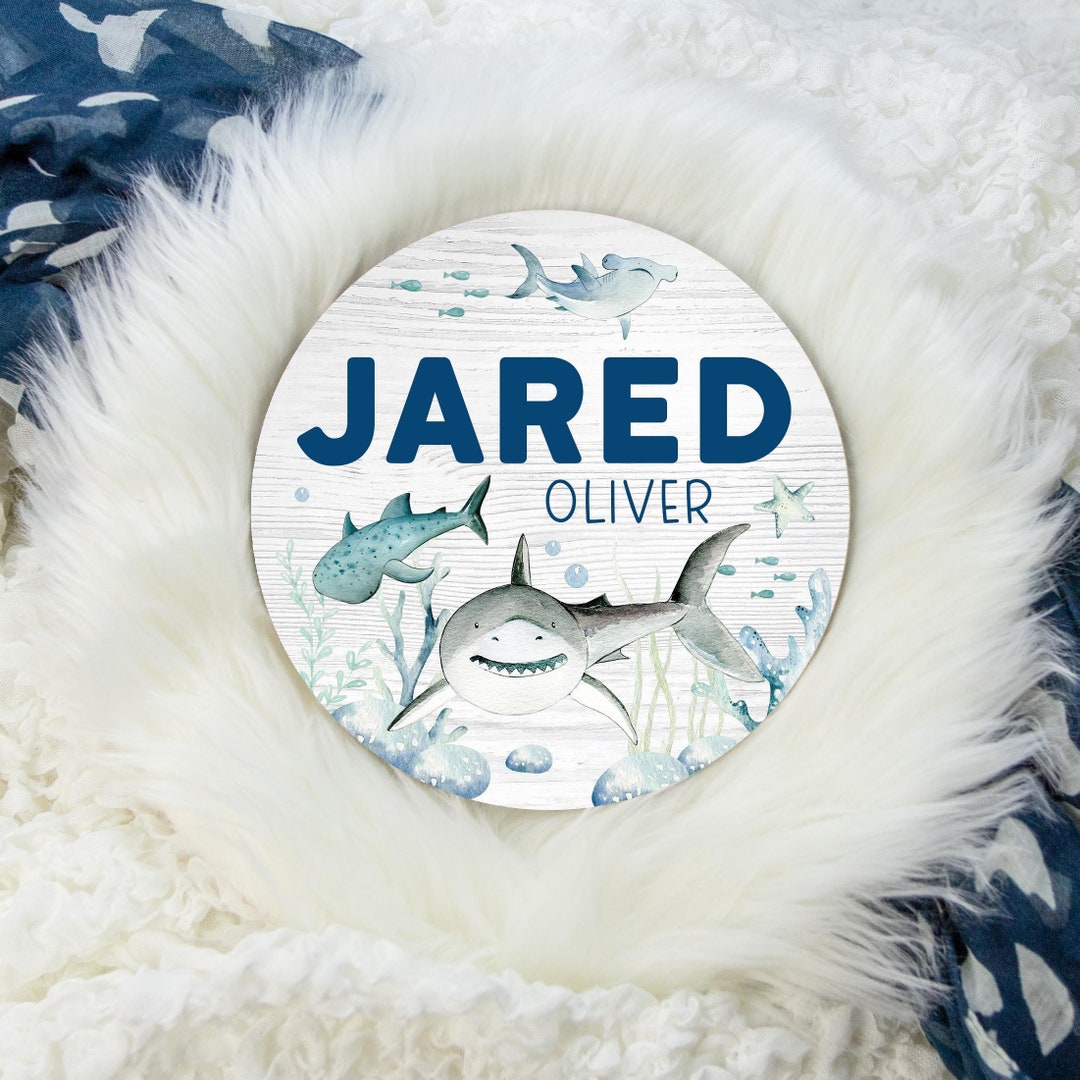 Shark Round Wood Name Sign, Under the Sea Baby Sign, Round Wood Baby ...