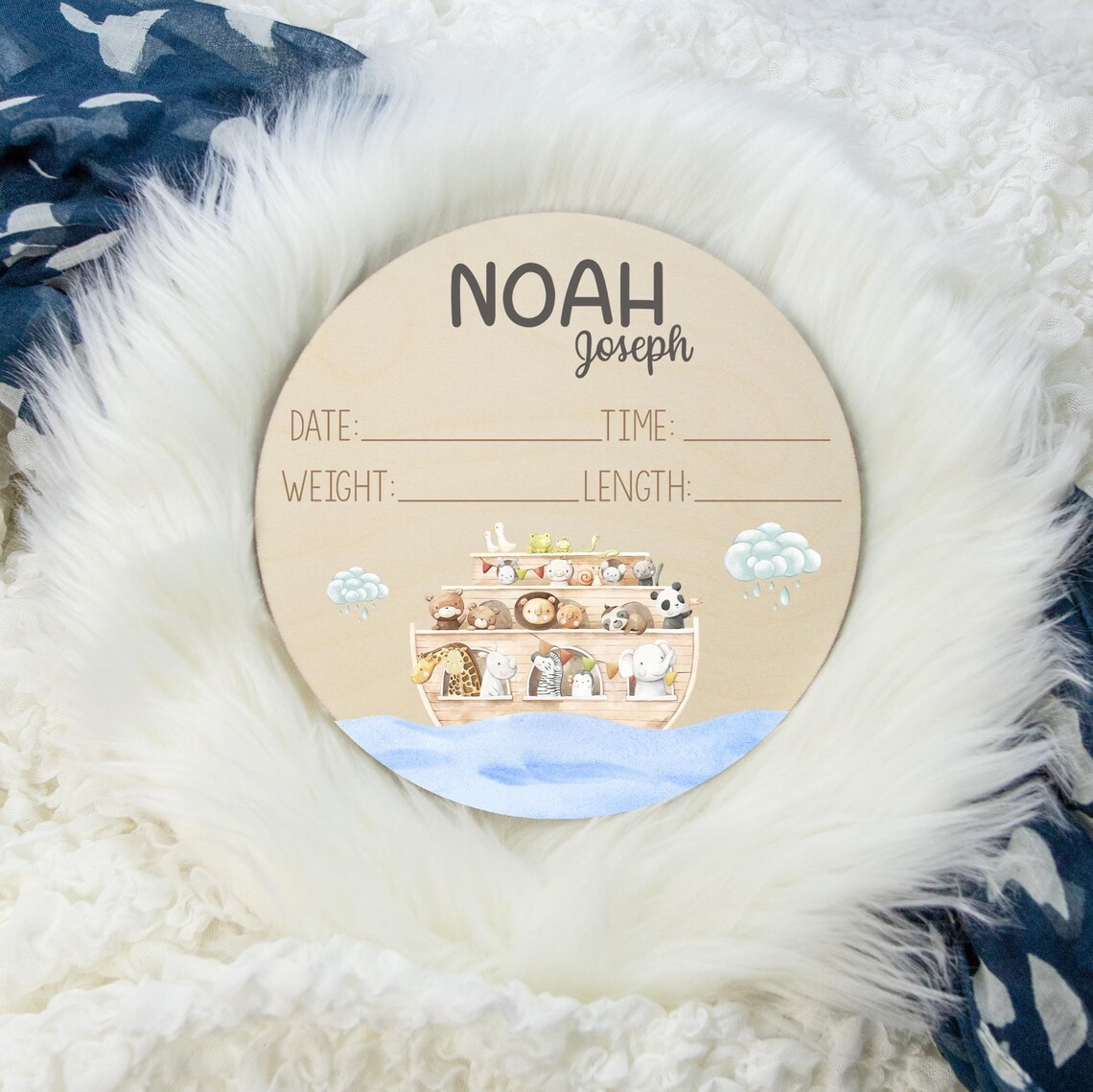 Birth Stat Sign Round Wood Birth Stat Sign Noah's Ark - Etsy