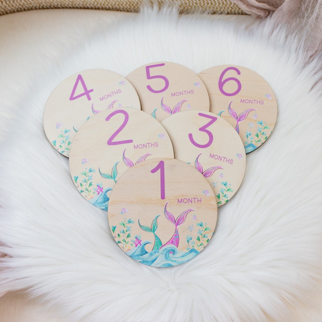 Mermaid Milestone Cards, Baby Milestone Wood Discs Marker, Wood ...