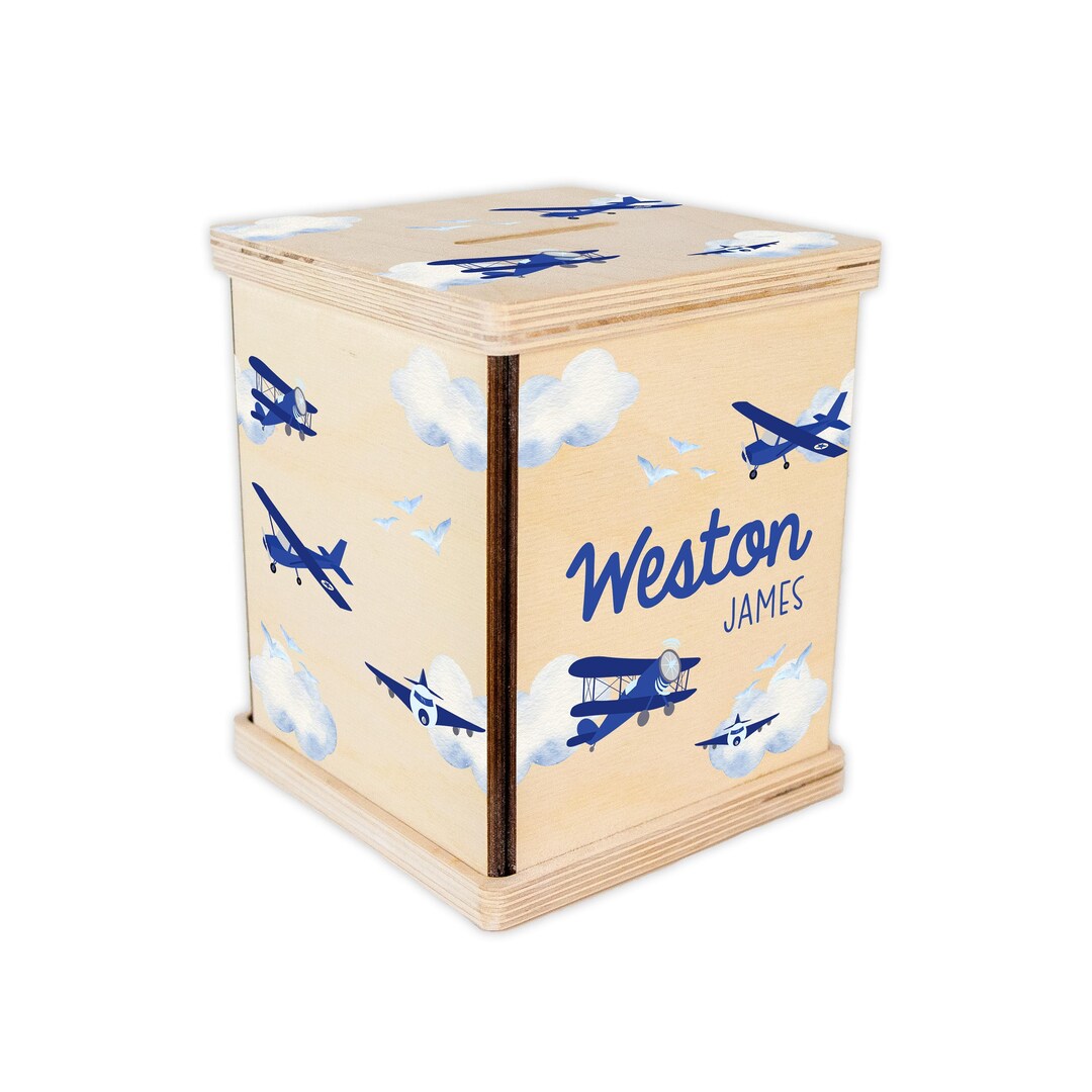Airplane Piggy Bank, Airplane Nursery, Baby Boy Gift, Personalized ...