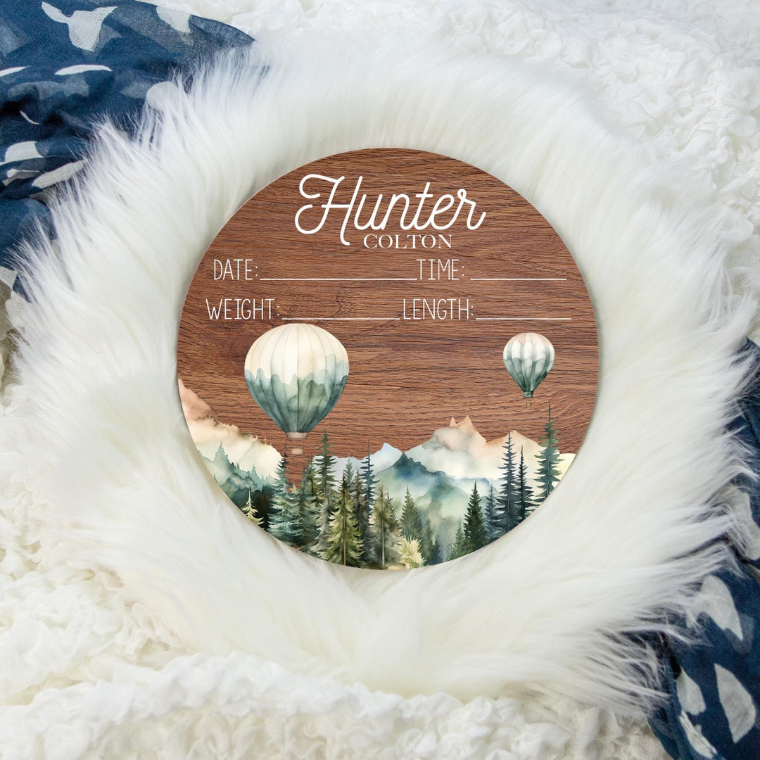 Mountains Birth Stat, Boy Birth Stat Sign, Round Wood Birth Stat Sign ...