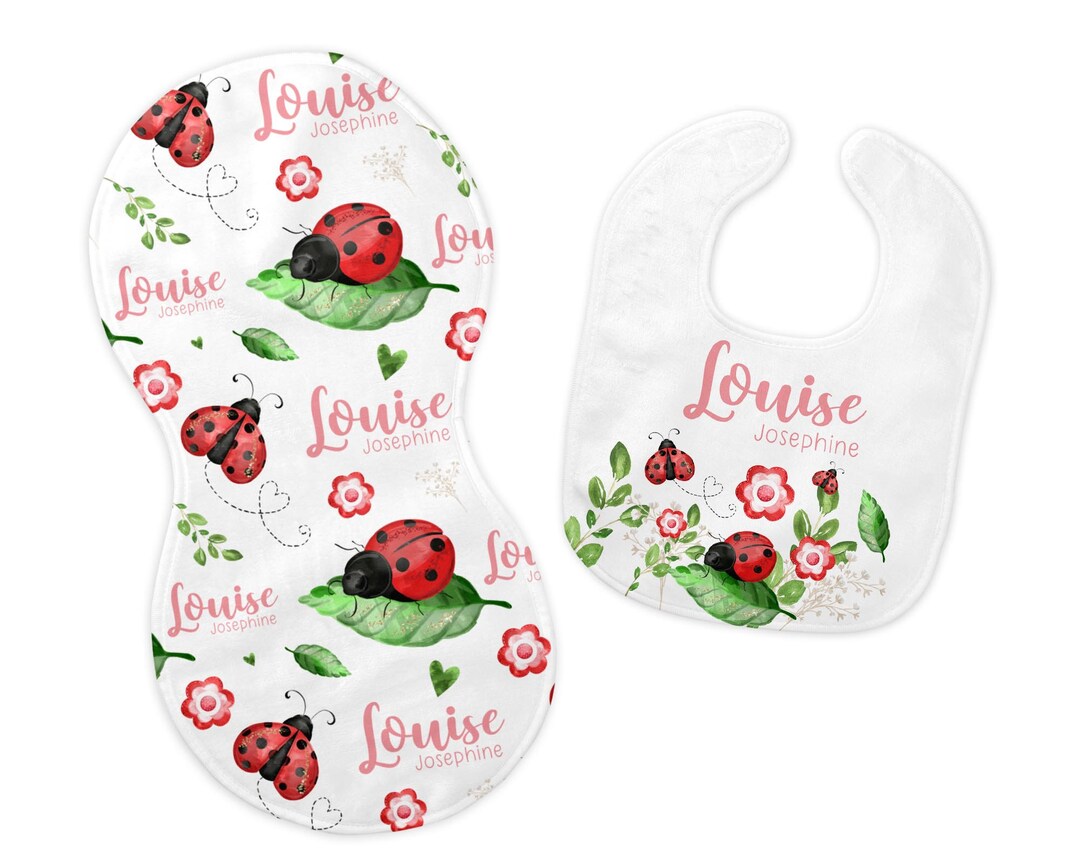 Ladybug Bib and Burp Cloth Set, Girl Ladybug Bib, Lady Bug Burp Cloth ...