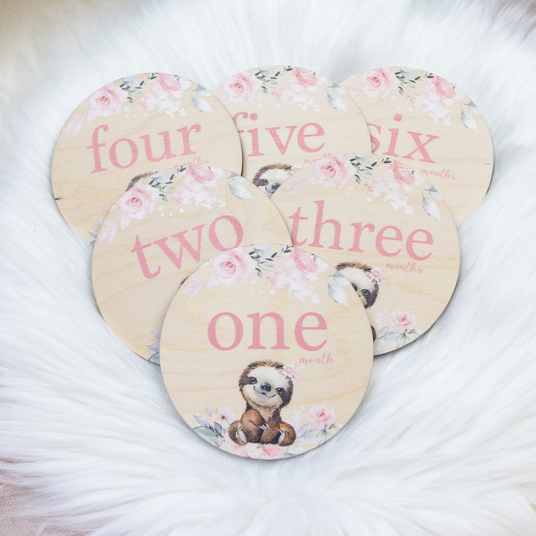 Girl Sloth Milestone Cards, Sloth Milestone Markers, Wood Milestone ...