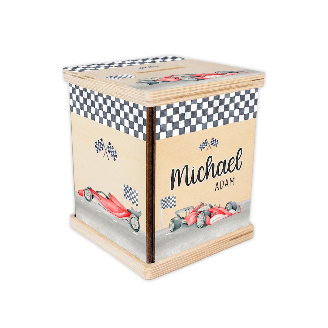 Race Car Piggy Bank, Race Car Nursery, Baby Boy Gift, Personalized ...