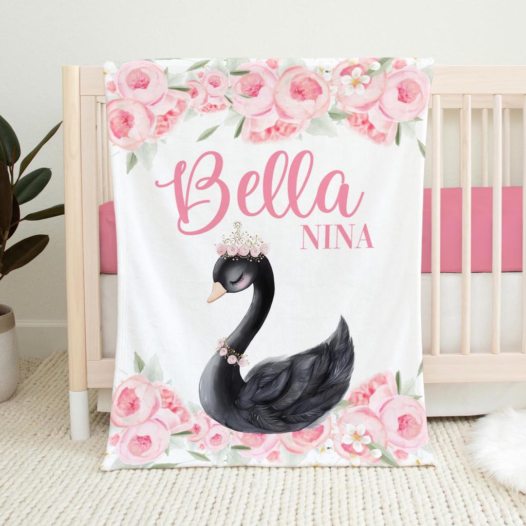 Black Swan Princess Nursery Baby Blanket, Ballet Swan Girl Baby Blanket ...