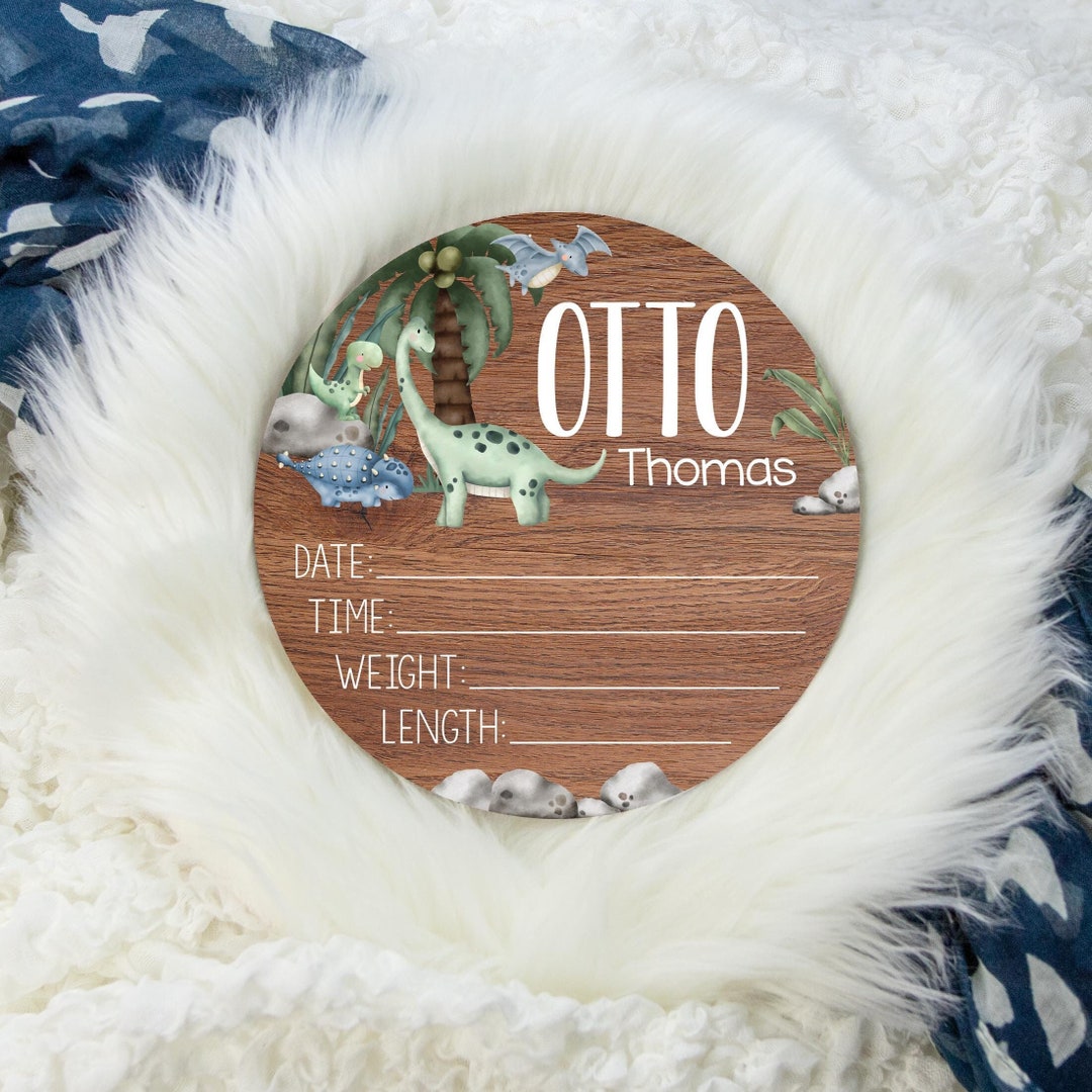 Dinosaur Birth Stat Sign, Round Wood Birth Stat Sign, Dinosaur Nursery ...