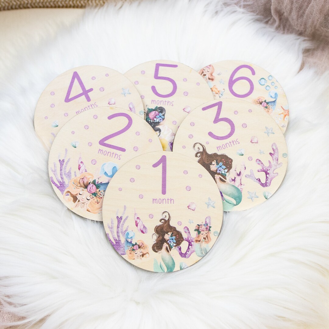 Mermaid Milestone Cards, Baby Milestone Wood Discs Marker, Wood ...