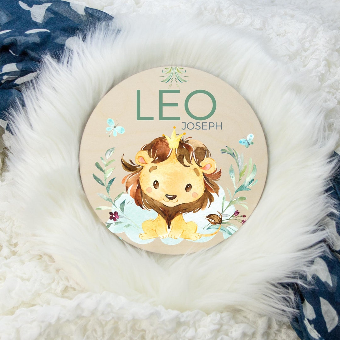 Lion Round Wood Name Sign, Safari Lion Baby Sign, Round Wood Baby Name ...