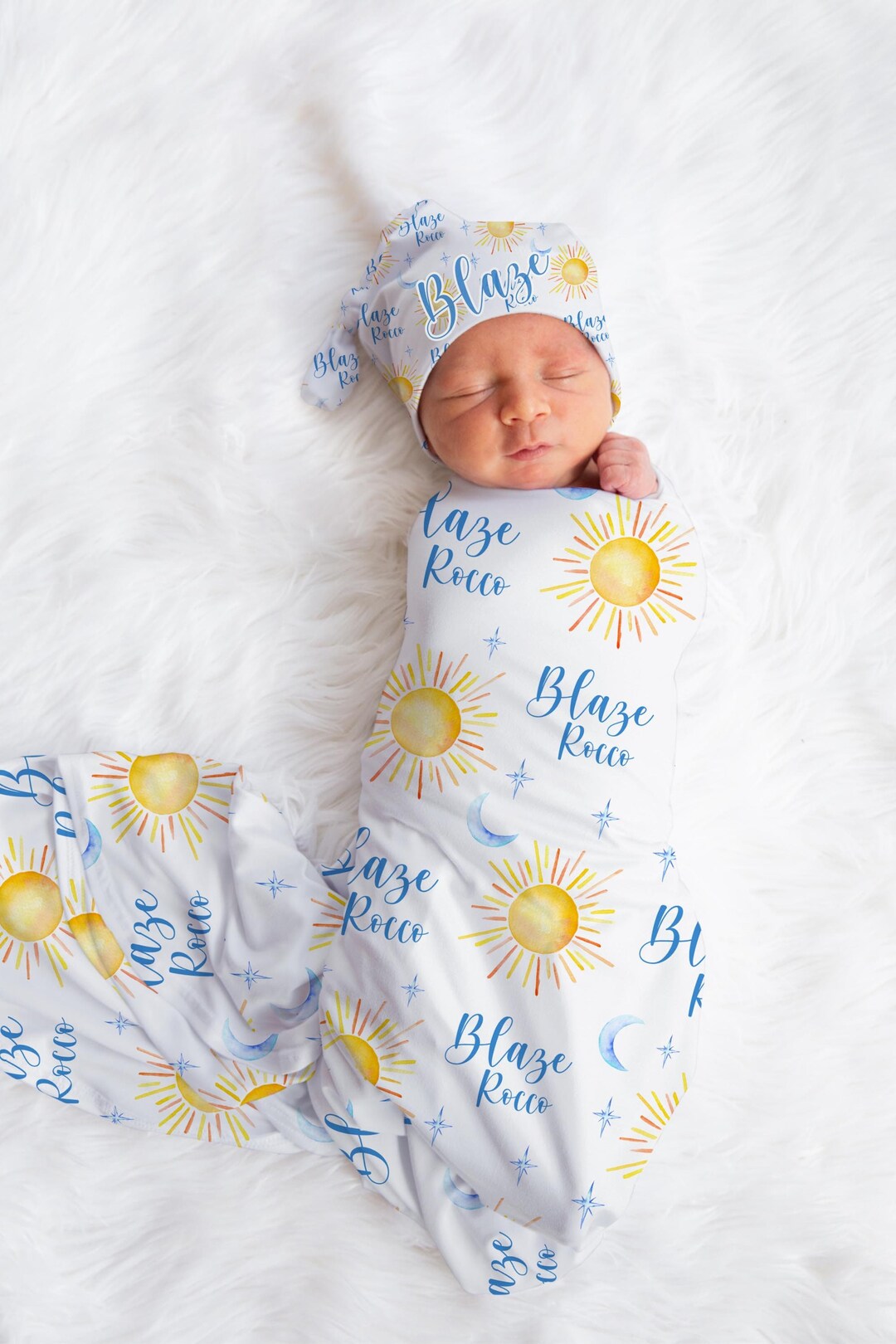 Sun Moon and Stars Swaddle Set, Personalized Sunshine Baby Blanket ...