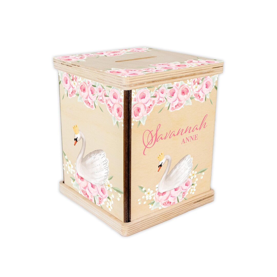 Swan Piggy Bank, Swan Princess Nursery, Baby Girl Gift, Personalized ...