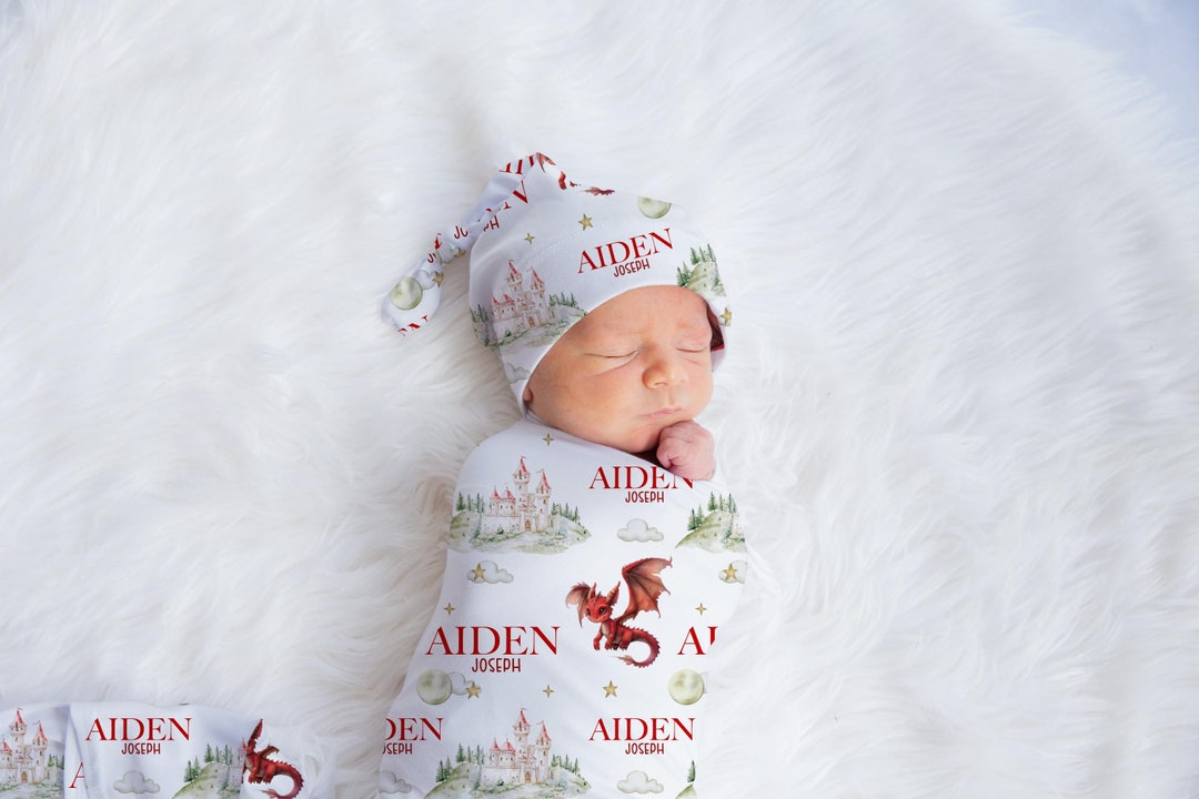 Red Dragon Swaddle Set, Dragon Castle Personalized Blanket, Baby ...